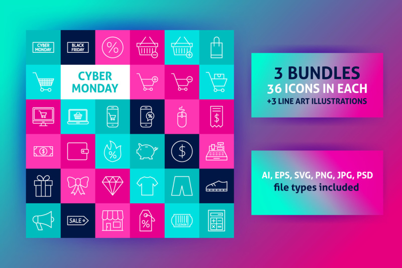 Cyber Monday Line Art Icons By Anna_leni | TheHungryJPEG