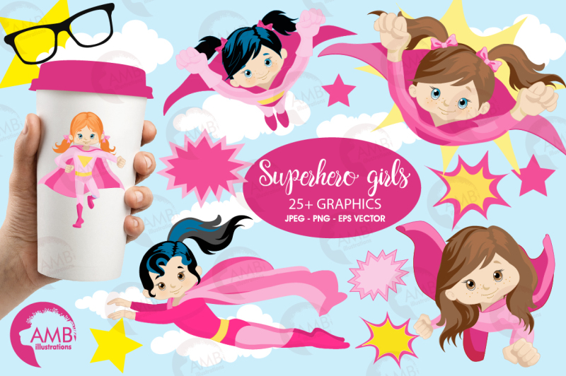 Superhero girls clipart, graphics, illustrations AMB-1034 By ...
