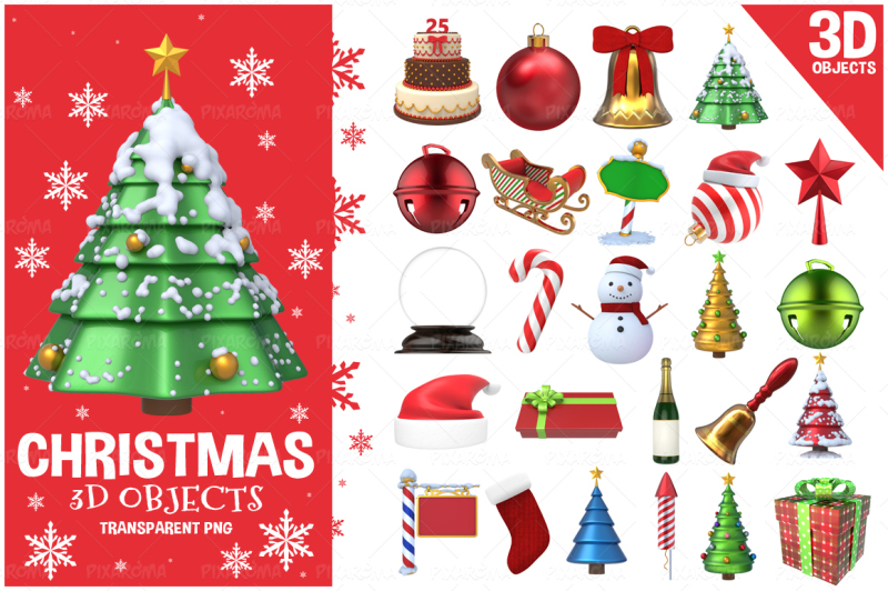 Christmas 3D Objects Set By Pixaroma | TheHungryJPEG