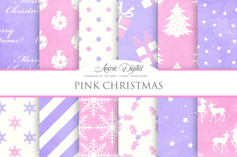 Pink Christmas Digital Papers By AvenieDigital | TheHungryJPEG