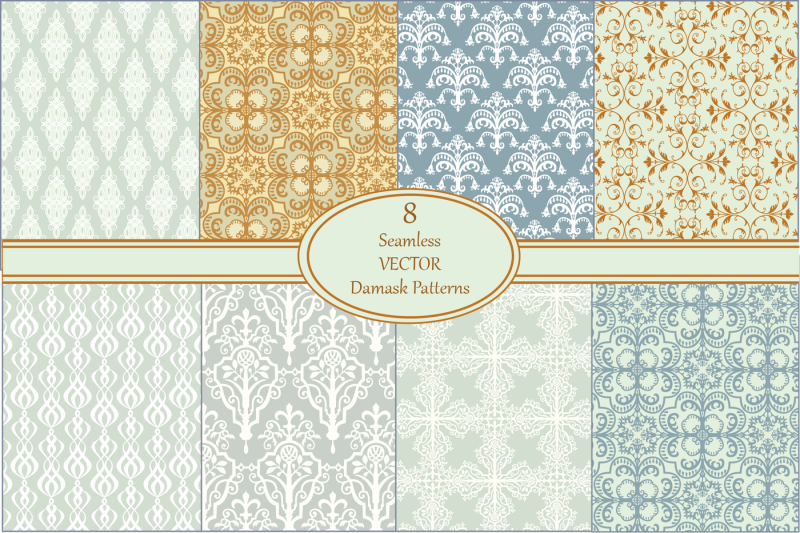 Seamless Vector Damask Pattern Set By Studio Indigo | TheHungryJPEG