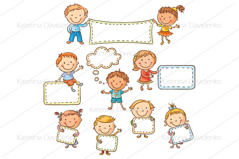 Little cartoon kids with blank signs By Optimistic Kids Art | TheHungryJPEG