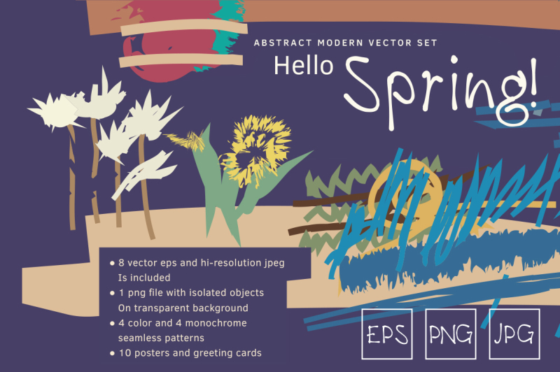 Abstract drawing vector spring set By Crowhouse | TheHungryJPEG