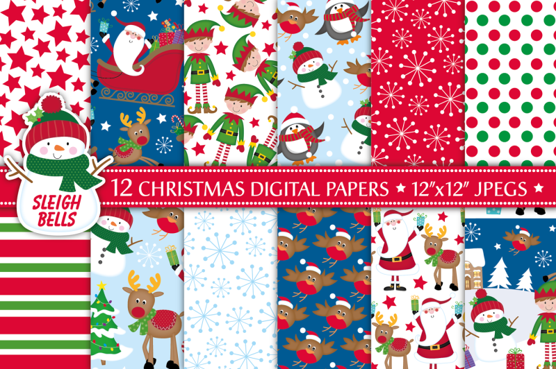 Christmas digital papers By Jo Kavanagh Designs | TheHungryJPEG