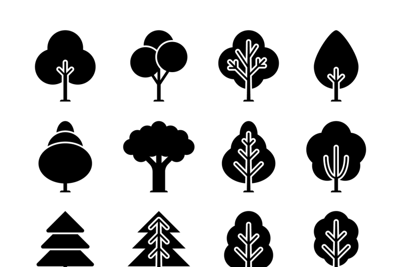 Vector black tree icons set By Microvector | TheHungryJPEG