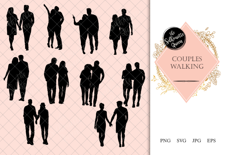 Couple Walking Silhouette Vector By The Silhouette Queen | TheHungryJPEG