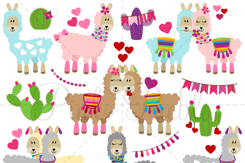 Valentine's Day Llama Clipart and Vectors By Devon Carlson | TheHungryJPEG