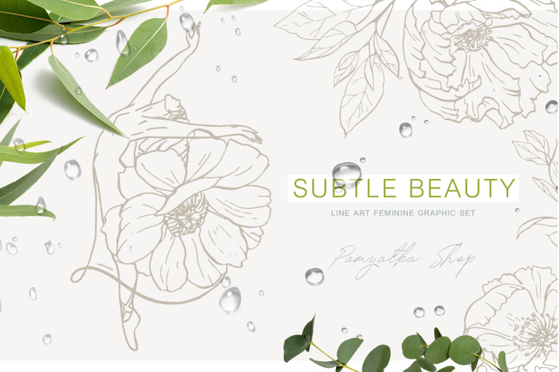 Subtle beauty. Line art vector set By Pamyatka | TheHungryJPEG