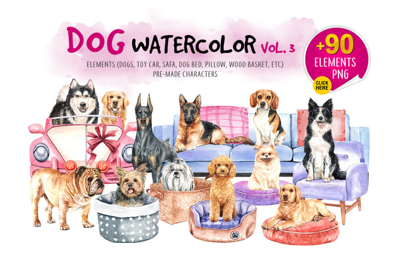 Dog watercolor Vol.3. Animal Clip art By SapG Art | TheHungryJPEG