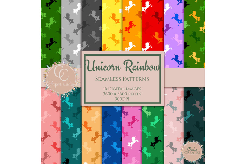 Rainbow unicorn digital papers By CC Paper Studio | TheHungryJPEG