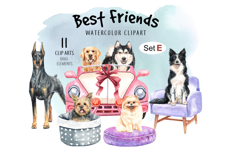 Dog watercolor clipart, Pet clip arts, Dog Set E By SapG Art ...