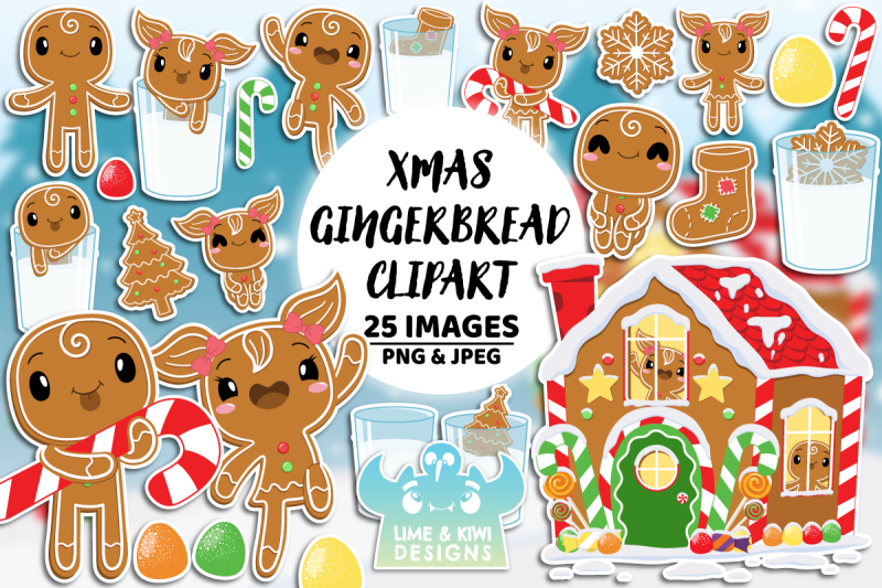 Christmas Gingerbread Clipart, Instant Download Vector Art By Lime and ...