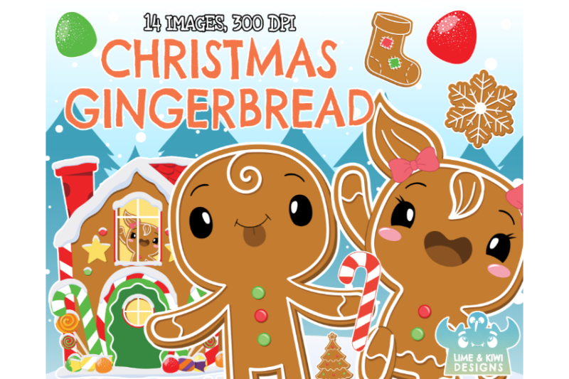 Christmas Gingerbread Clipart, Instant Download Vector Art By Lime and ...
