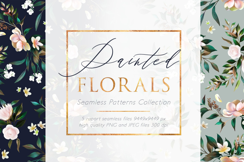 Painted Florals Patterns Collection By MalyskaStudio | TheHungryJPEG.com