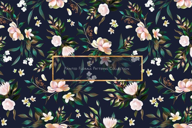 Painted Florals Patterns Collection By MalyskaStudio | TheHungryJPEG