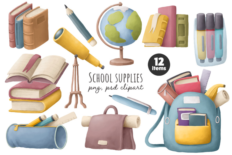 School supplies clip art By An_Kle | TheHungryJPEG