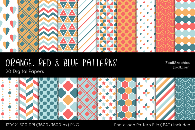 Orange, Red And Blue Digital Papers By ZoollGraphics | TheHungryJPEG