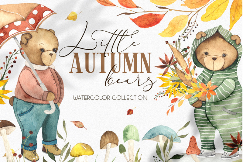 Little Autumn Bears. Watercolor collection By Ana Sakuta | TheHungryJPEG