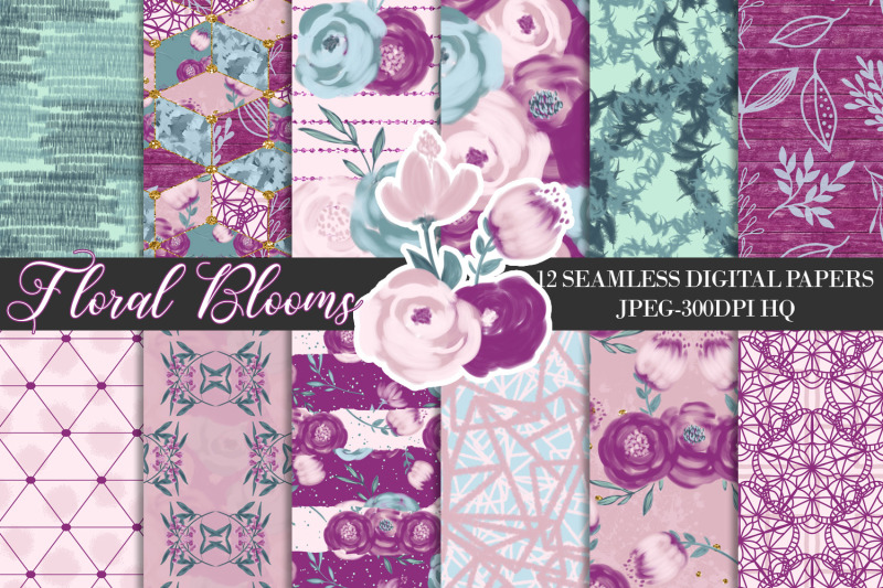 Purple Flowers Digital Papers, Watercolor Floral Scrapbook Papers By Lu ...