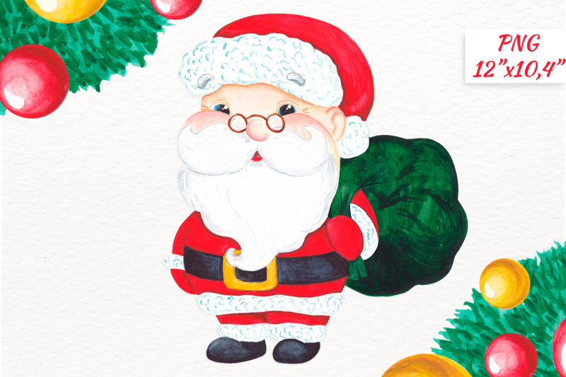 Watercolor Santa Claus Christmas clipart By SweetRenieGraphics ...