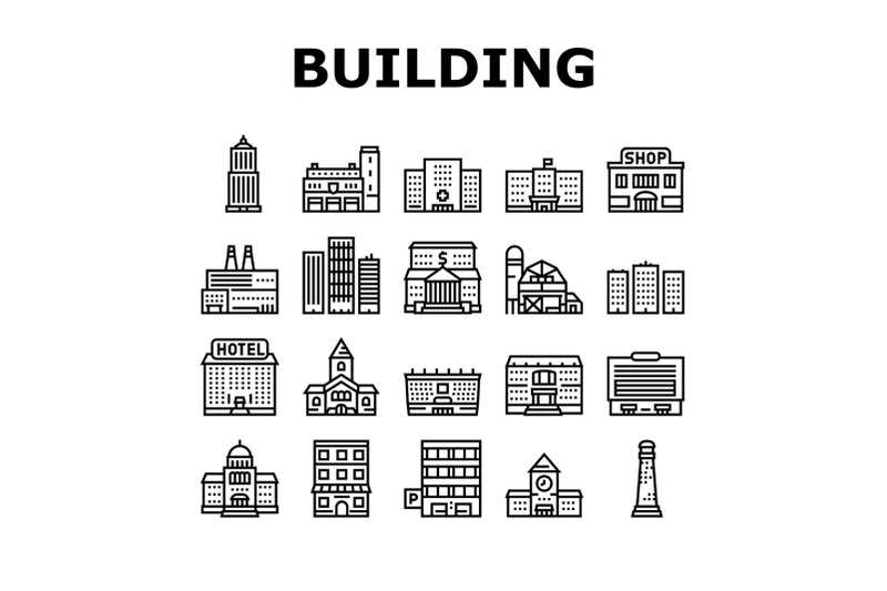 Building Architecture Collection Icons Set Vector By vectorwin ...