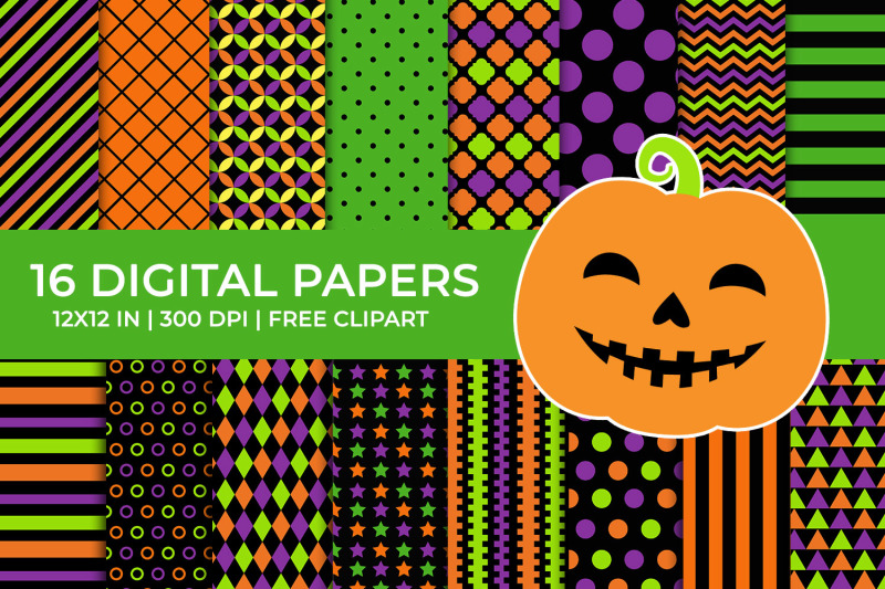 Halloween Digital Papers Set, Free Pumpkin Clipart By TitaTips ...