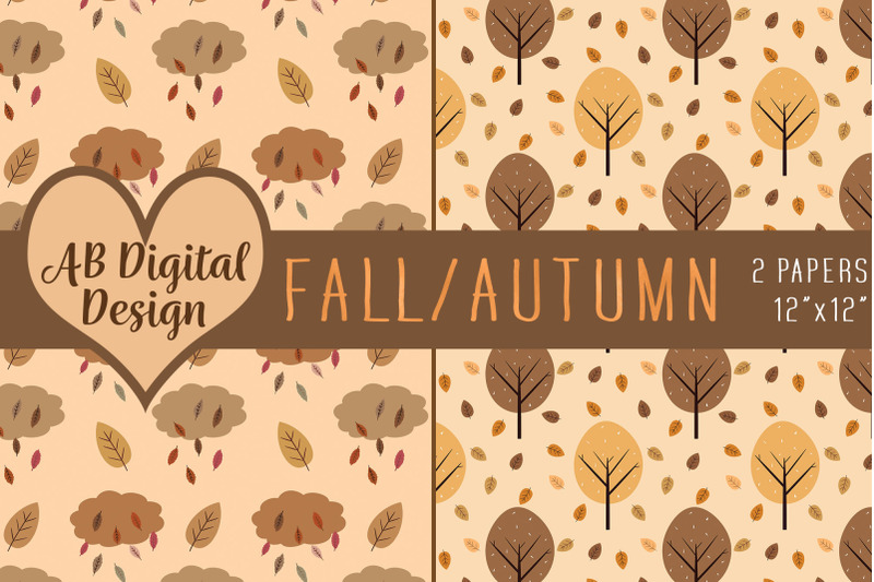 Autumn/Fall Digital Paper Background, Autumn Trees & Leaves, Seamless ...