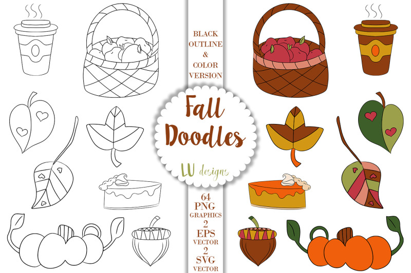 Fall Doodles Clipart, Autumn Doodles Graphics, Thanksgiving Clipart By ...