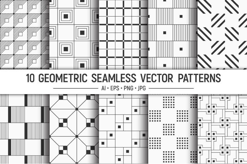 10 seamless geometric vector squares patterns By AVK Studio | TheHungryJPEG