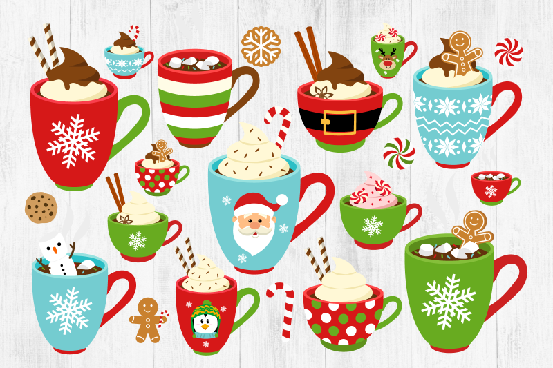 Christmas Mugs Clipart, Hot Chocolate Mugs, Holiday Mugs, PNG By ...