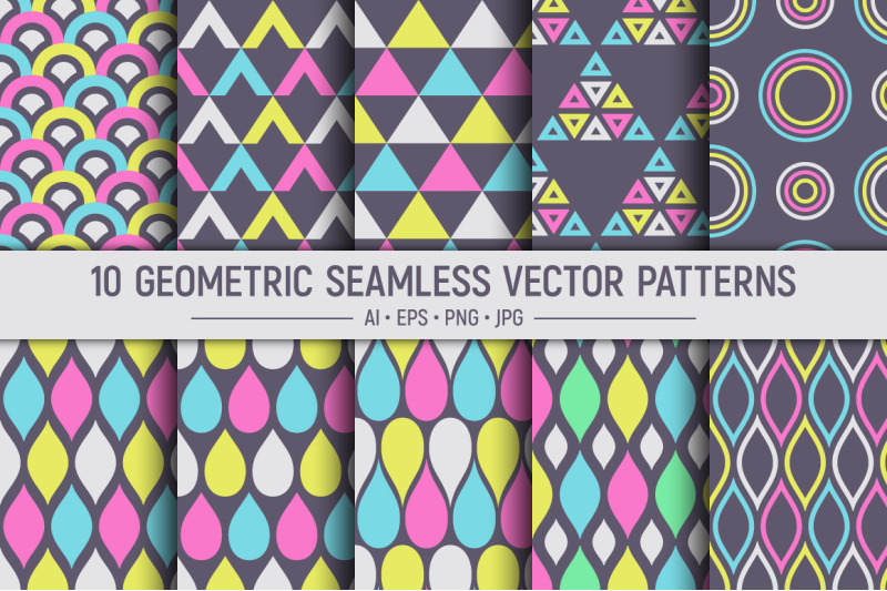 10 seamless geometric vector patterns By AVK Studio | TheHungryJPEG