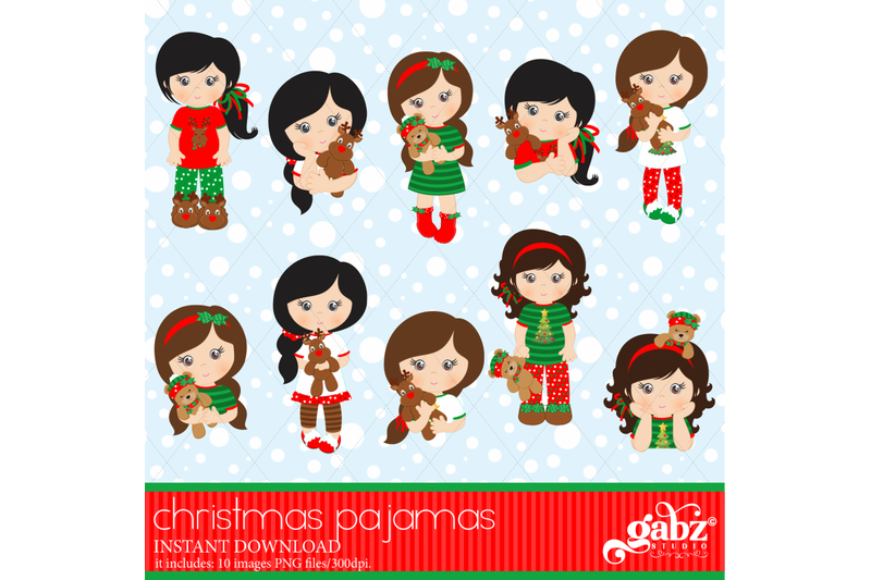 Christmas Pajamas, Clipart, Girls, Holidays, Pajamas By GABZ Studio ...