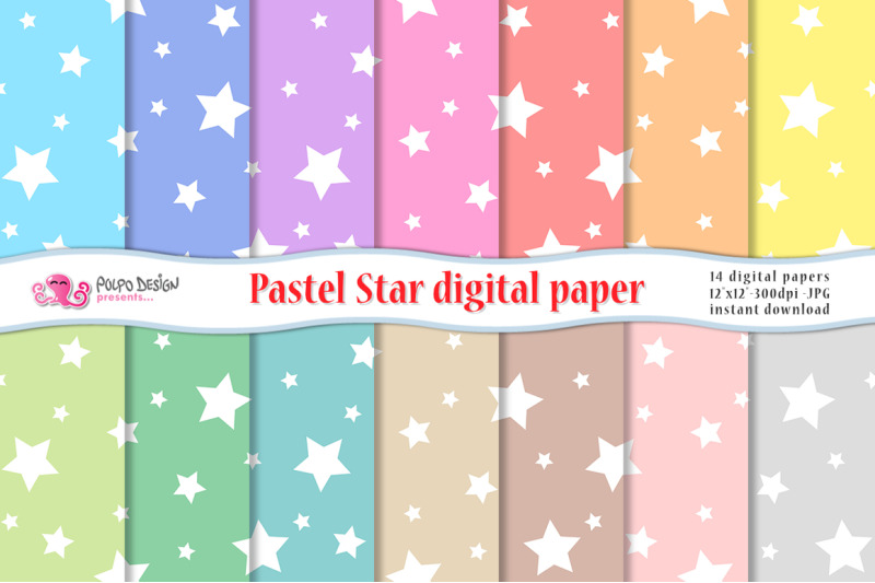Pastel Stars digital paper By Polpo Design | TheHungryJPEG