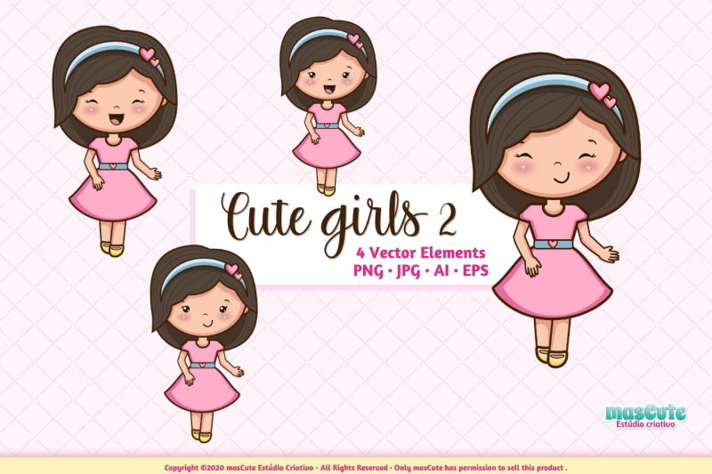 Cute Girls Cliparts Prints Set By mascuteestudio | TheHungryJPEG
