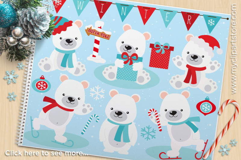 Winter Polar Bear Vector Clipart By MyClipArtStore | TheHungryJPEG