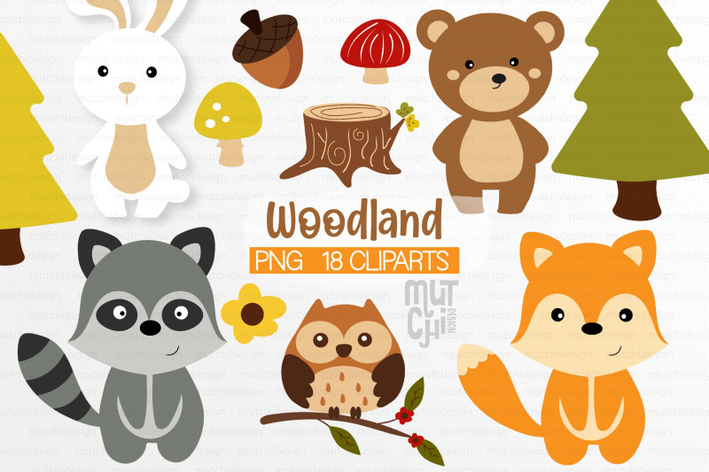 Woodland Animals Clipart Set By Mutchidesign | TheHungryJPEG
