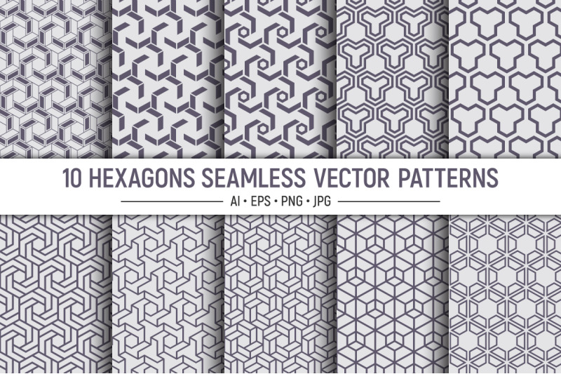 10 seamless hexagons vector patterns By AVK Studio | TheHungryJPEG