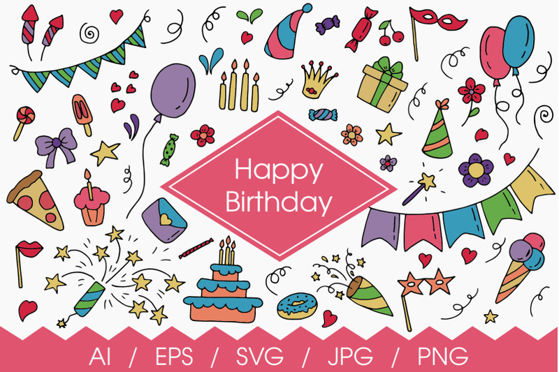 Happy birthday_doodle By HelgaKOV | TheHungryJPEG