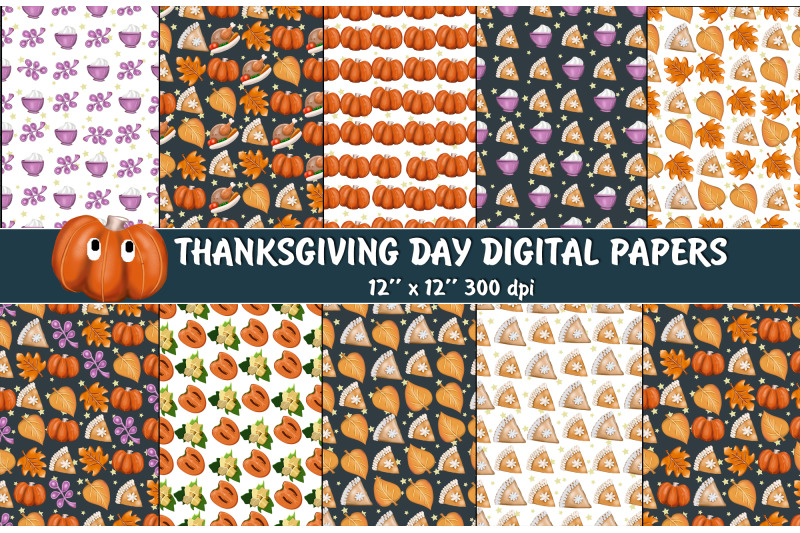 Thanksgiving seamless patterns, Fall digital paper, By SketchLab ...