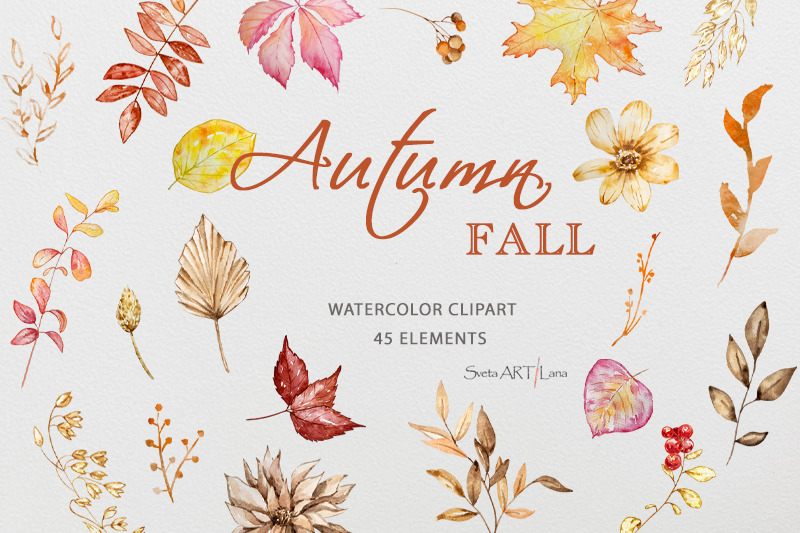 Watercolor Autumn Leaves Clipart By SvetaArtLana | TheHungryJPEG