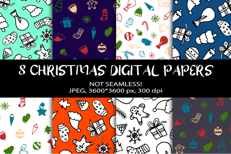 8 Christmas Digital Papers. Christmas Graphics and Background. By ...