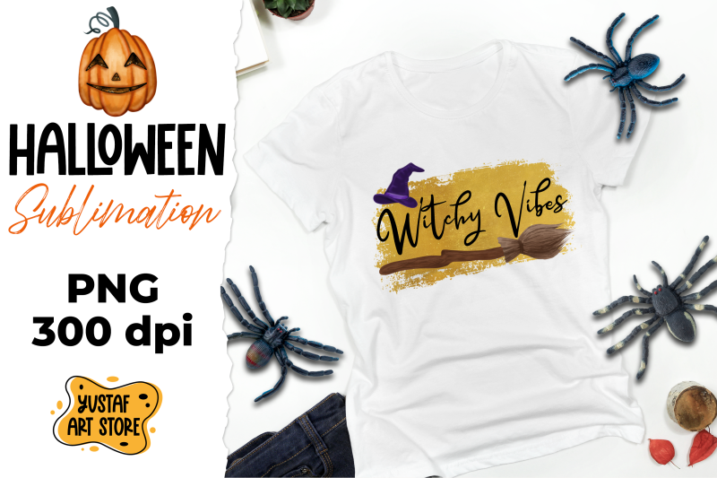 Halloween sublimation, watercolor illustration.Witchy Vibes By Yustaf ...