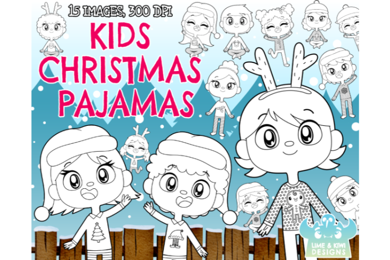 Kids Christmas Pajamas Digital Stamps By Lime and Kiwi Designs ...