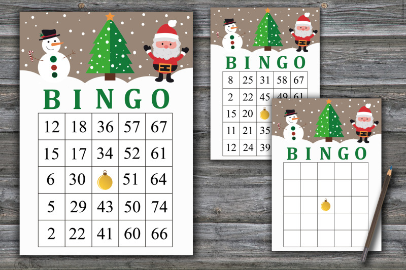 Santa claus and Snowman bingo game,Christmas bingo card By SweetDesign ...