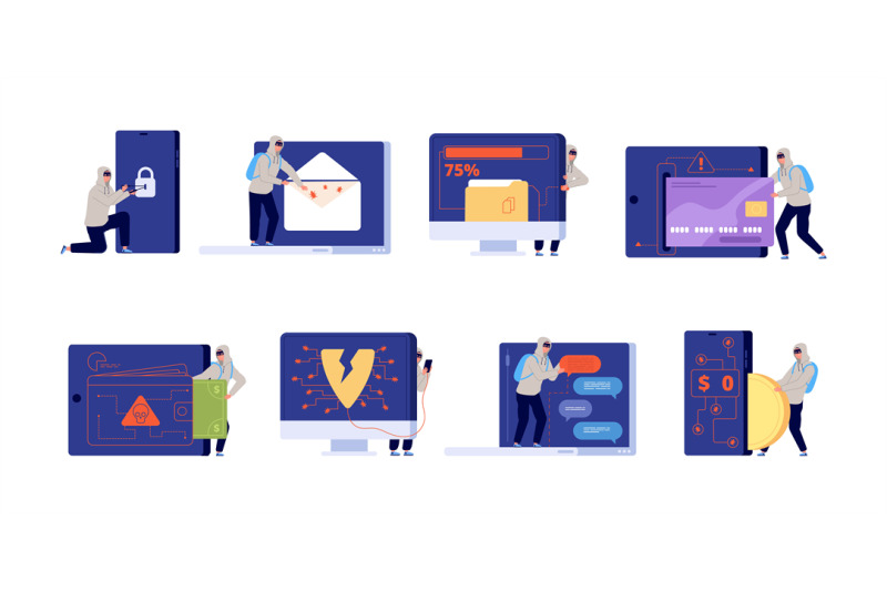 Hackers Characters Web Thief Hacker Data Information Phishing Inter By Microvector