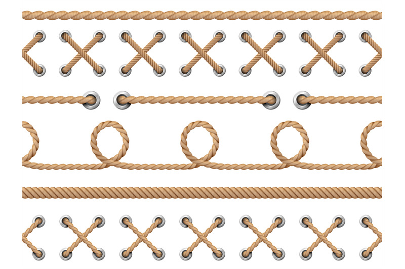 Nautical ropes seamless. Line rope design pattern, retro marine string ...