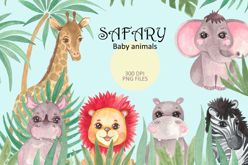Watercolor Safari Baby Animals Clipart By WatercolorColorDream ...