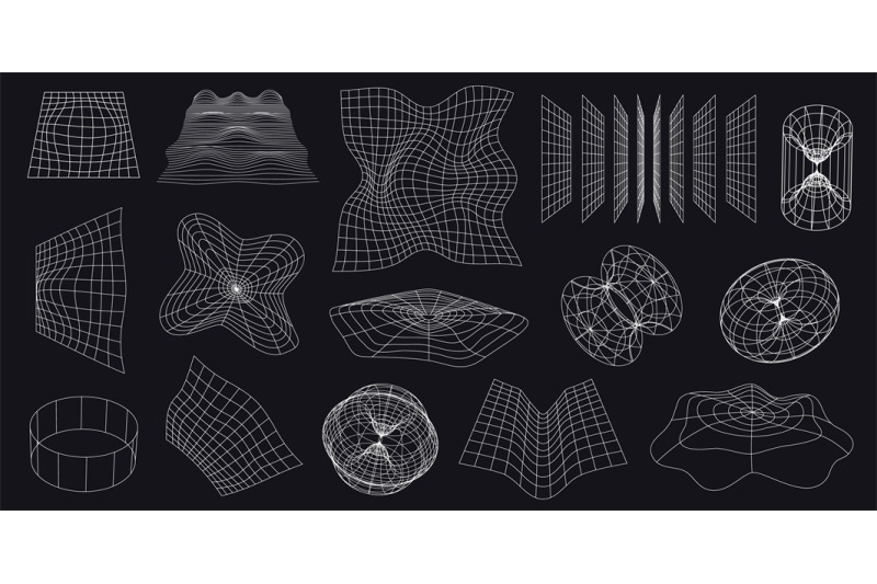 Cyber neo futuristic grids, 3d mesh objects and shapes. Wireframe wavy By Tartila | TheHungryJPEG