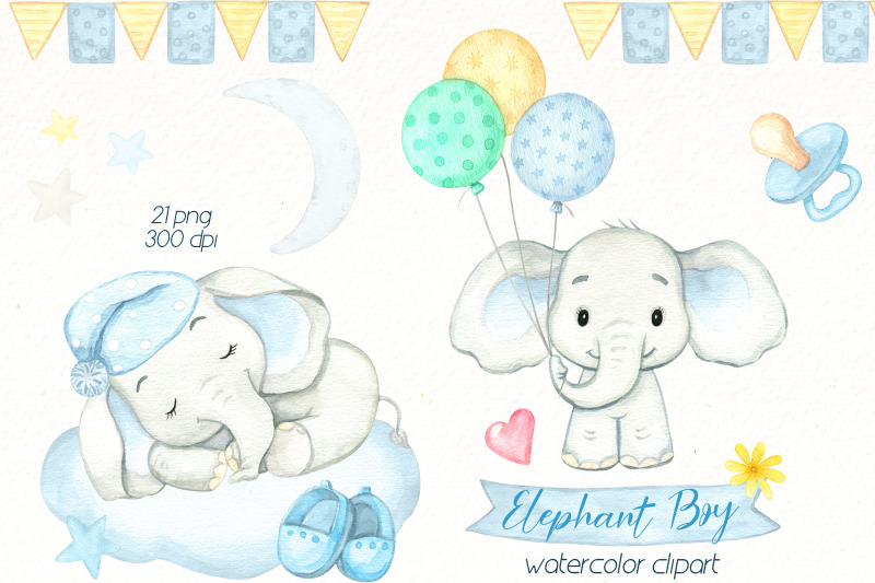 Baby Elephant watercolor clipart Bundle | Cute safari animal png. By ...