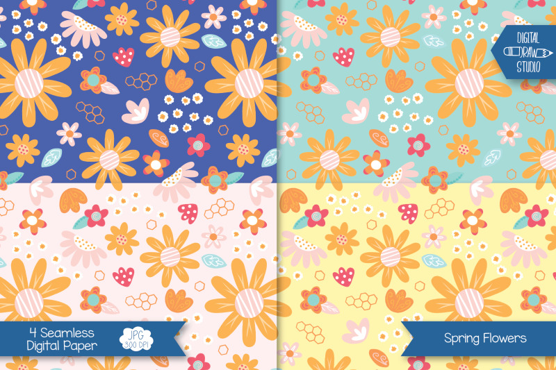 Spring Flowers Digital Paper | Seamless Background Pattern By Digital ...